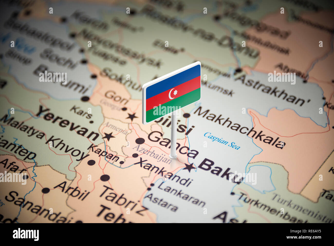 Azerbaijan marked with a flag on the map Stock Photo - Alamy