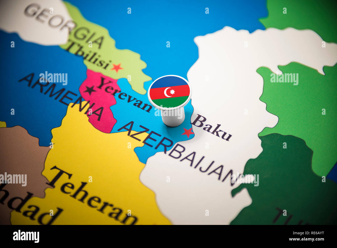 Azerbaijan marked with a flag on the map Stock Photo - Alamy