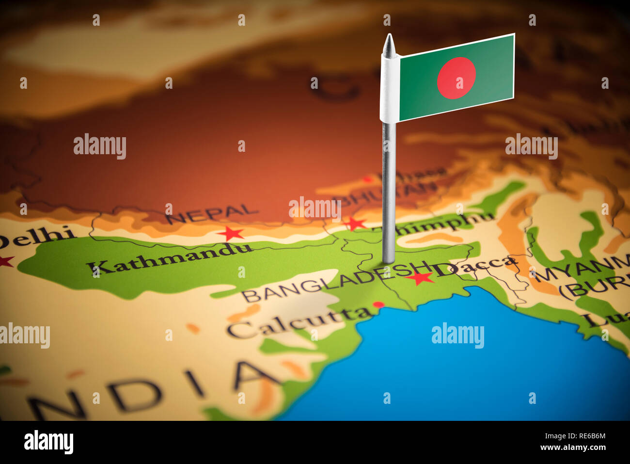 Bangladesh marked with a flag on the map Stock Photo - Alamy