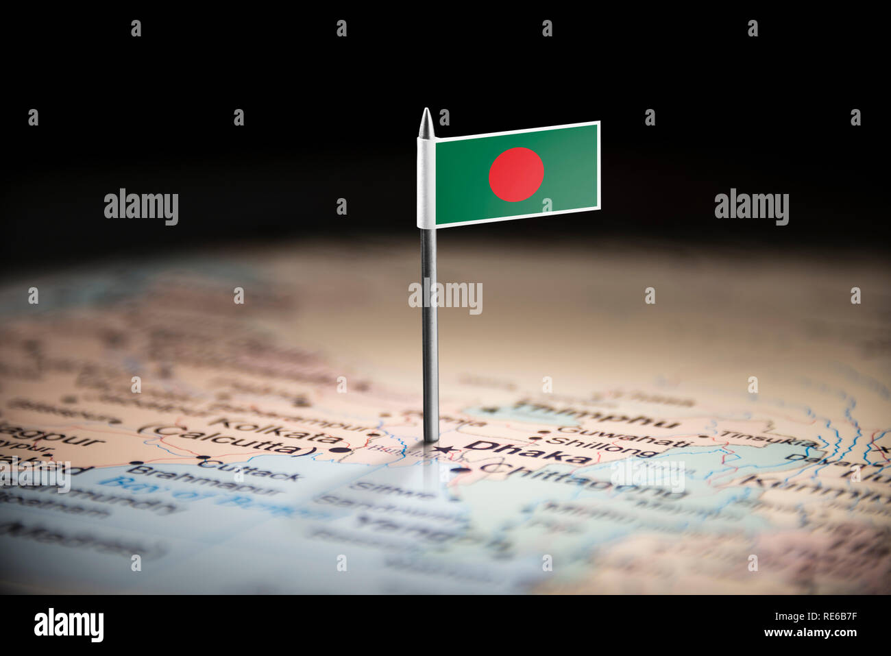 Bangladesh marked with a flag on the map Stock Photo - Alamy