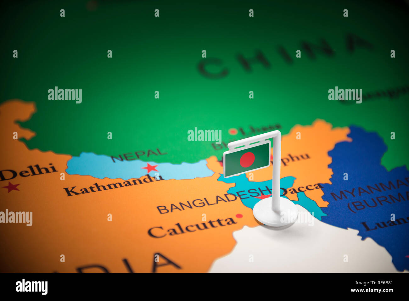 Bangladesh marked with a flag on the map Stock Photo - Alamy