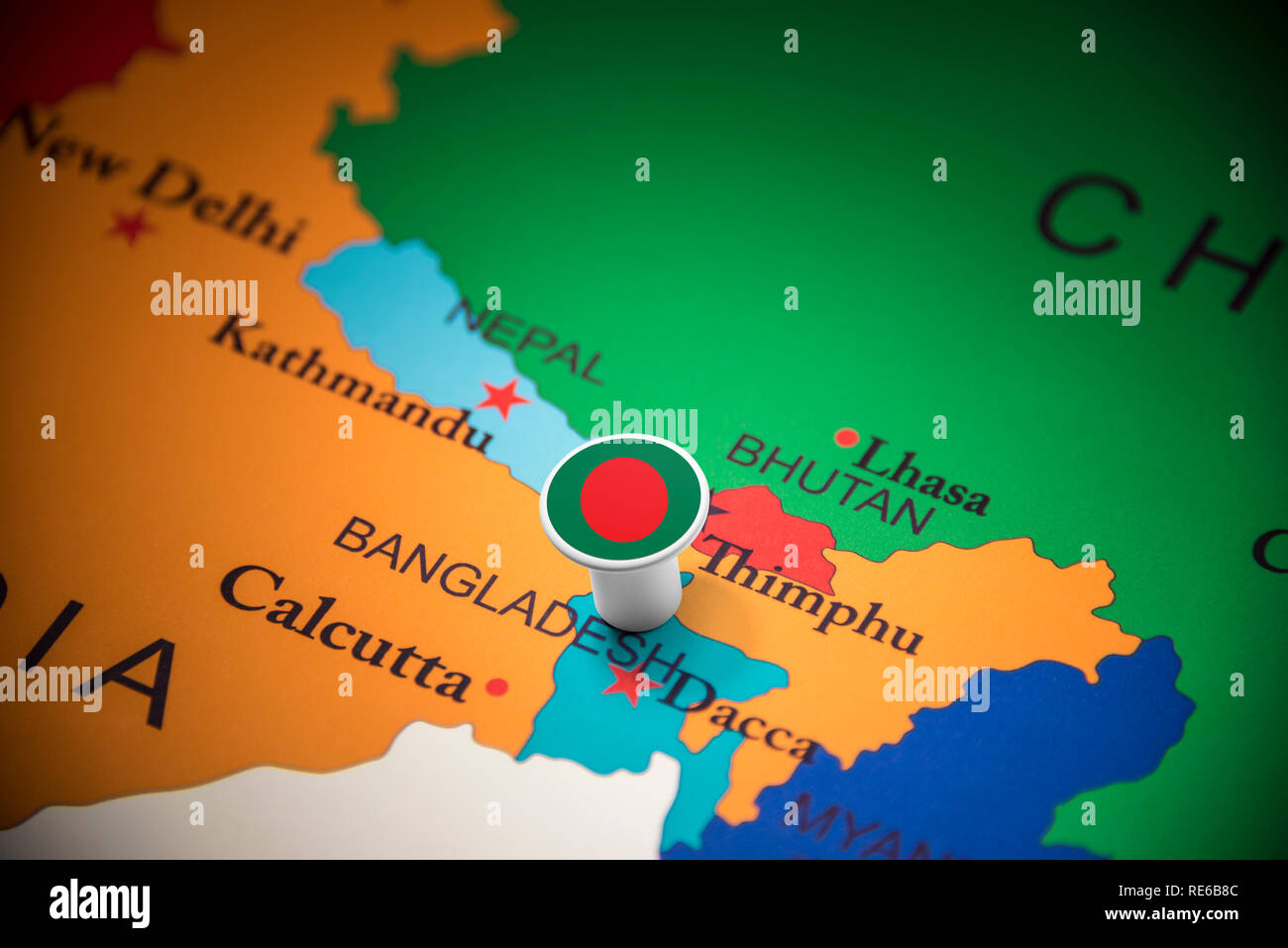 Bangladesh marked with a flag on the map Stock Photo - Alamy