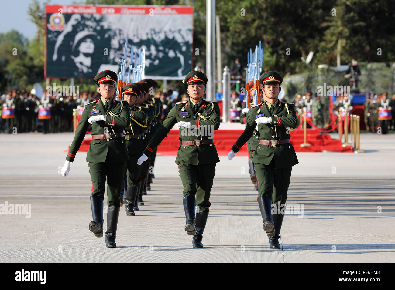 Vientiane, Laos. 20th Jan, 2019. Soldiers participate in a military ...