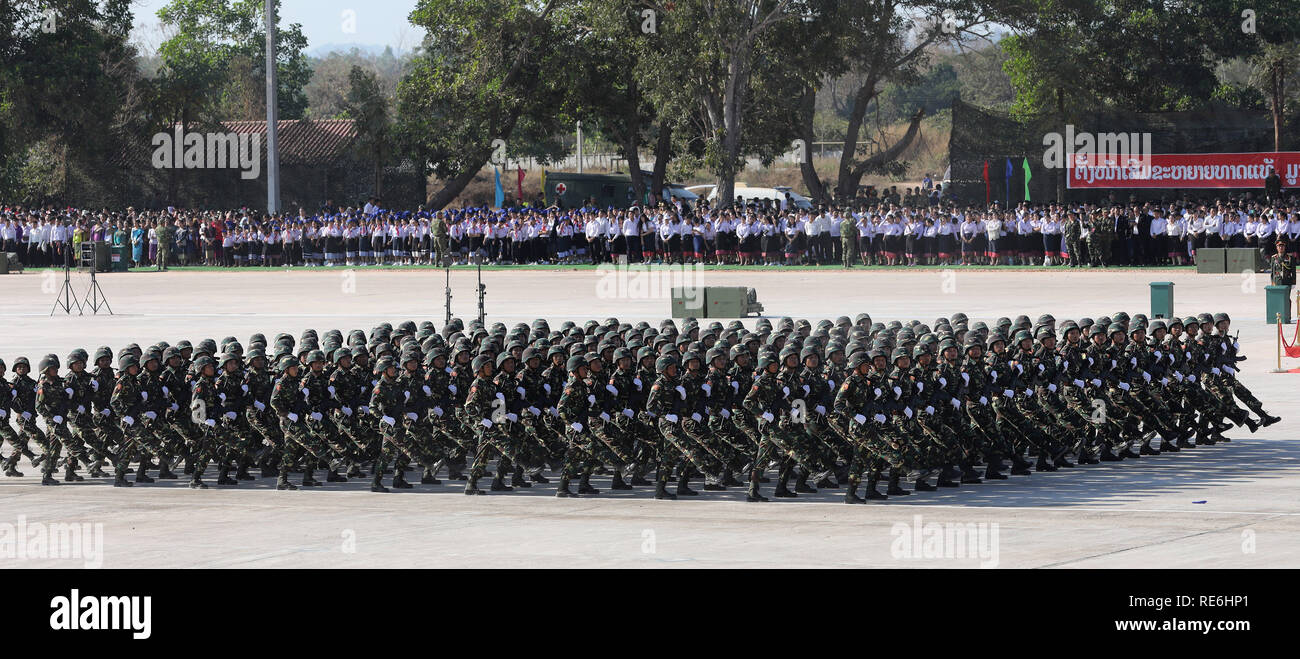 Vientiane, Laos. 20th Jan, 2019. Soldiers participate in a military ...