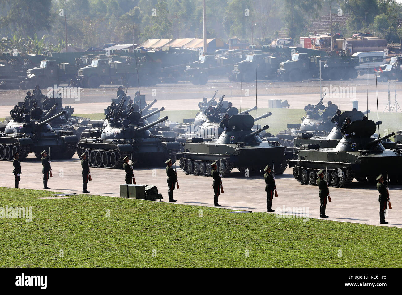 Vientiane, Laos. 20th Jan, 2019. Tanks participate in a military parade ...