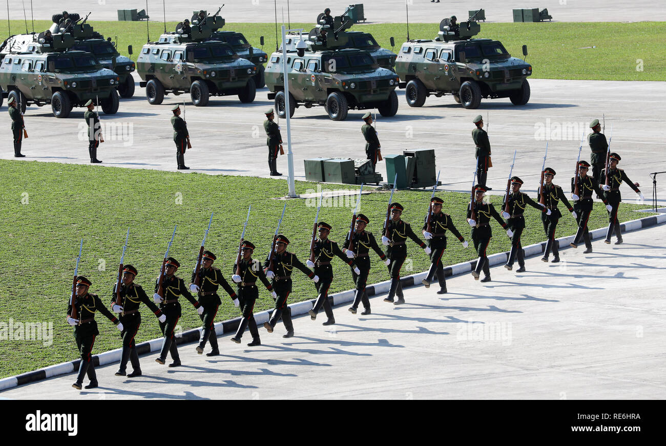 Vientiane, Laos. 20th Jan, 2019. Soldiers participate in a military ...