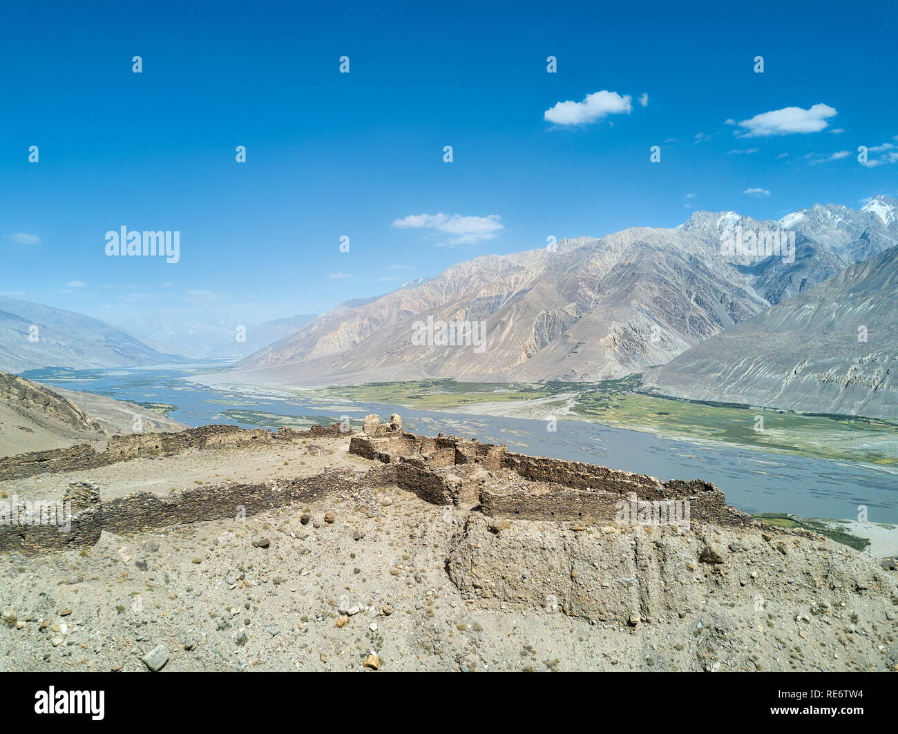 Yamchun Castle in the Wakhan Corridor overlooking Afghanistan, taken in ...