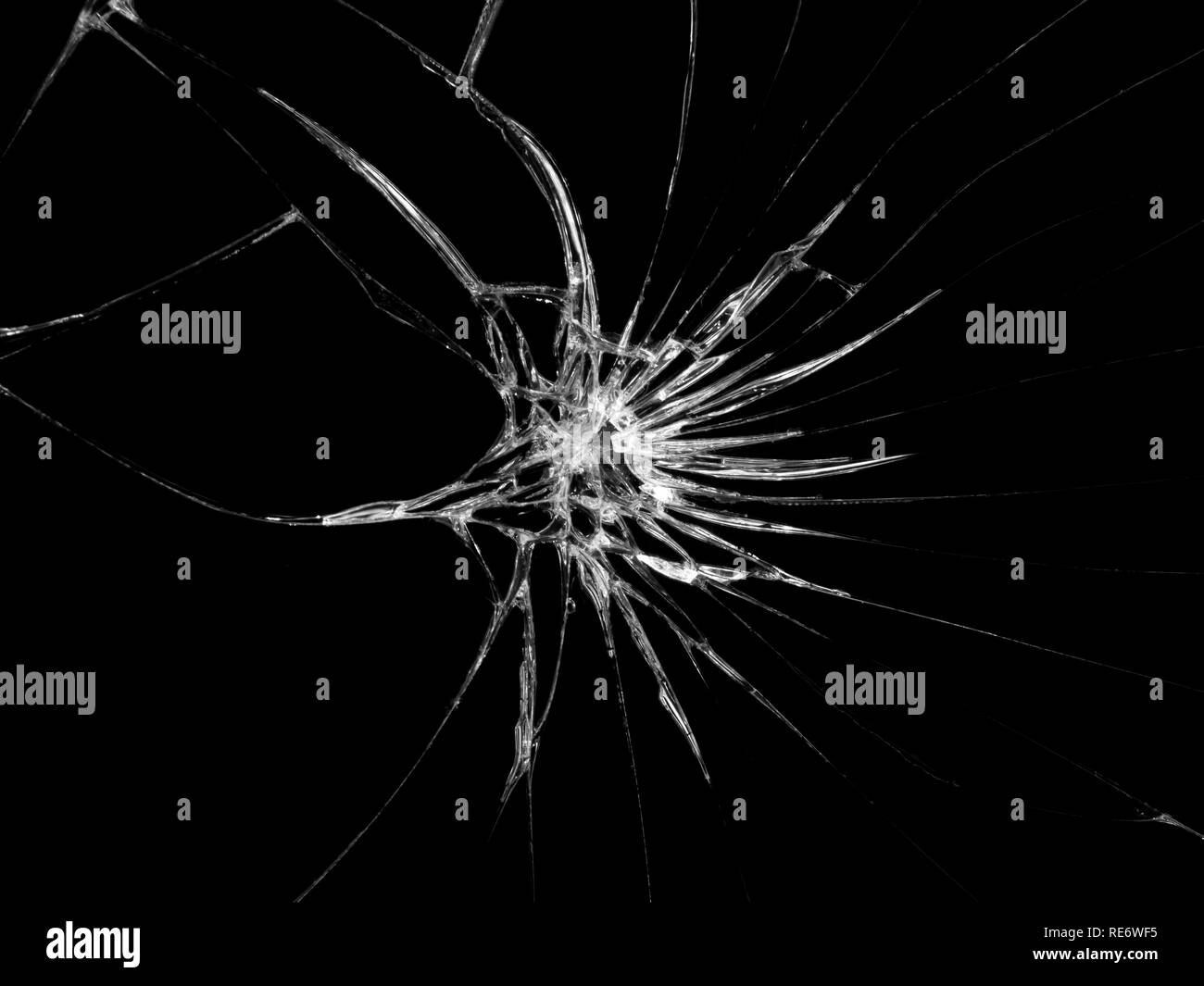 Cracked glass texture on black background. Isolated realistic cracked ...