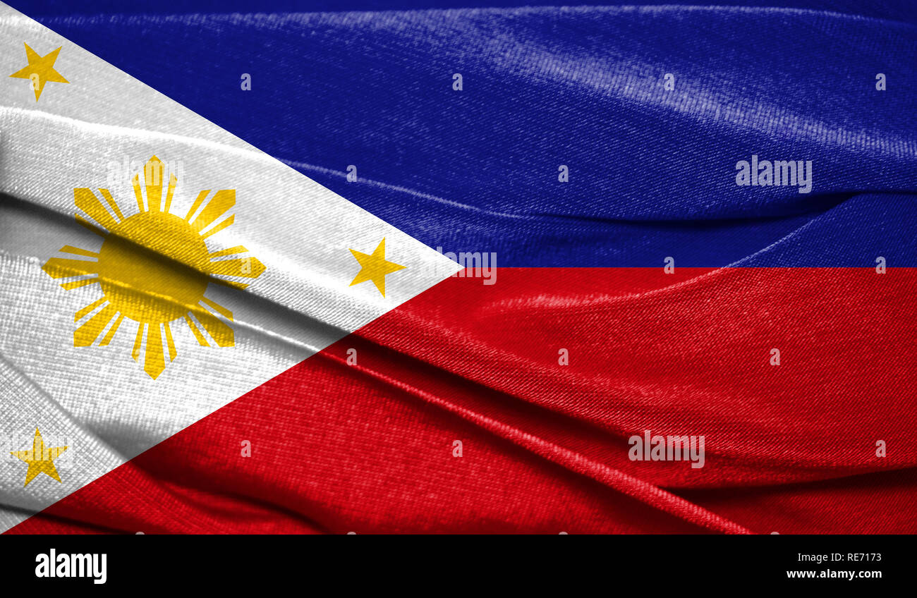 Realistic flag of Philippines on the wavy surface of fabric. Perfect ...