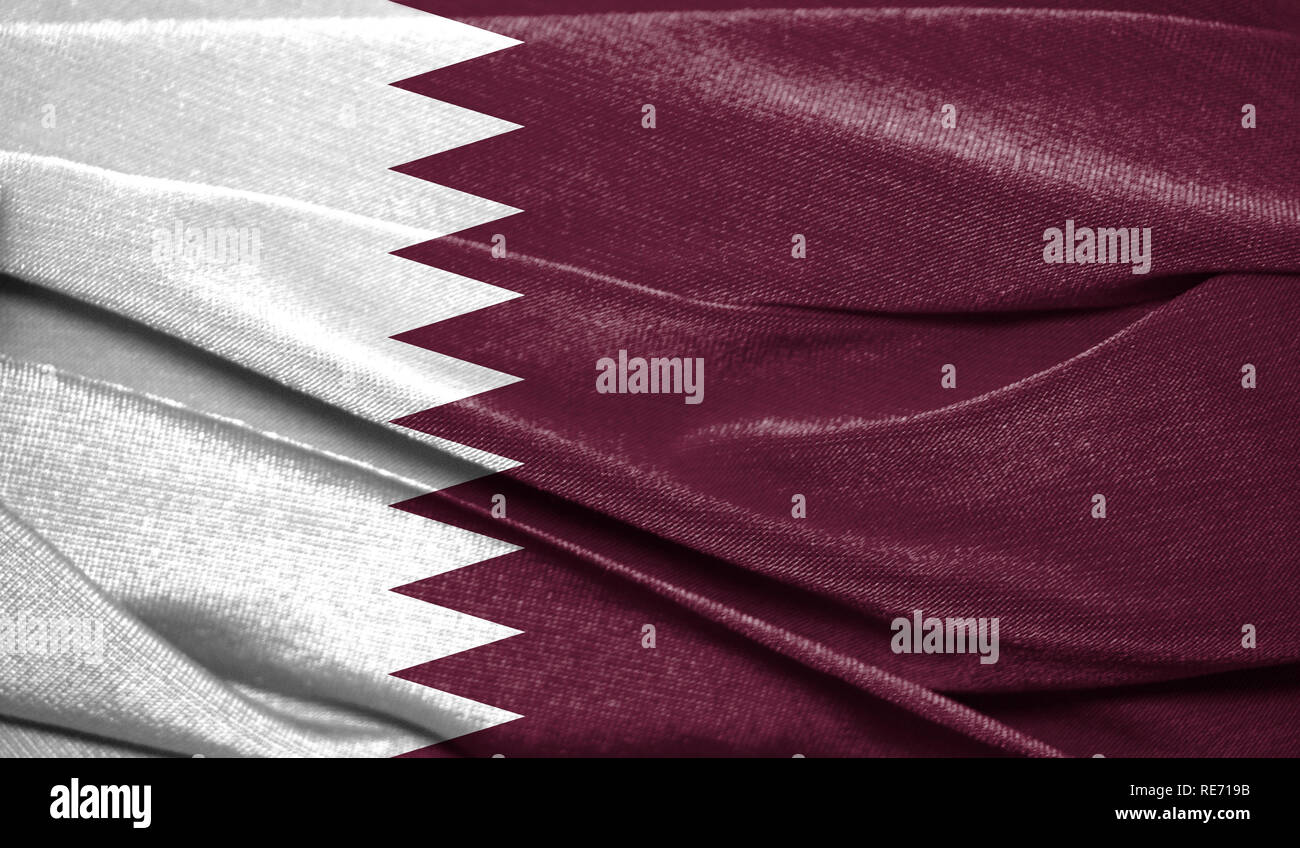 Realistic flag of Qatar on the wavy surface of fabric. Perfect for ...