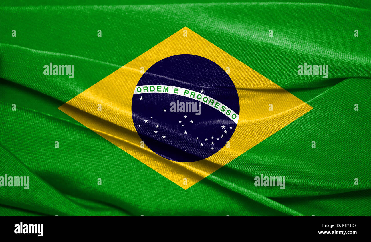 Realistic flag of Brazil on the wavy surface of fabric. Perfect for ...
