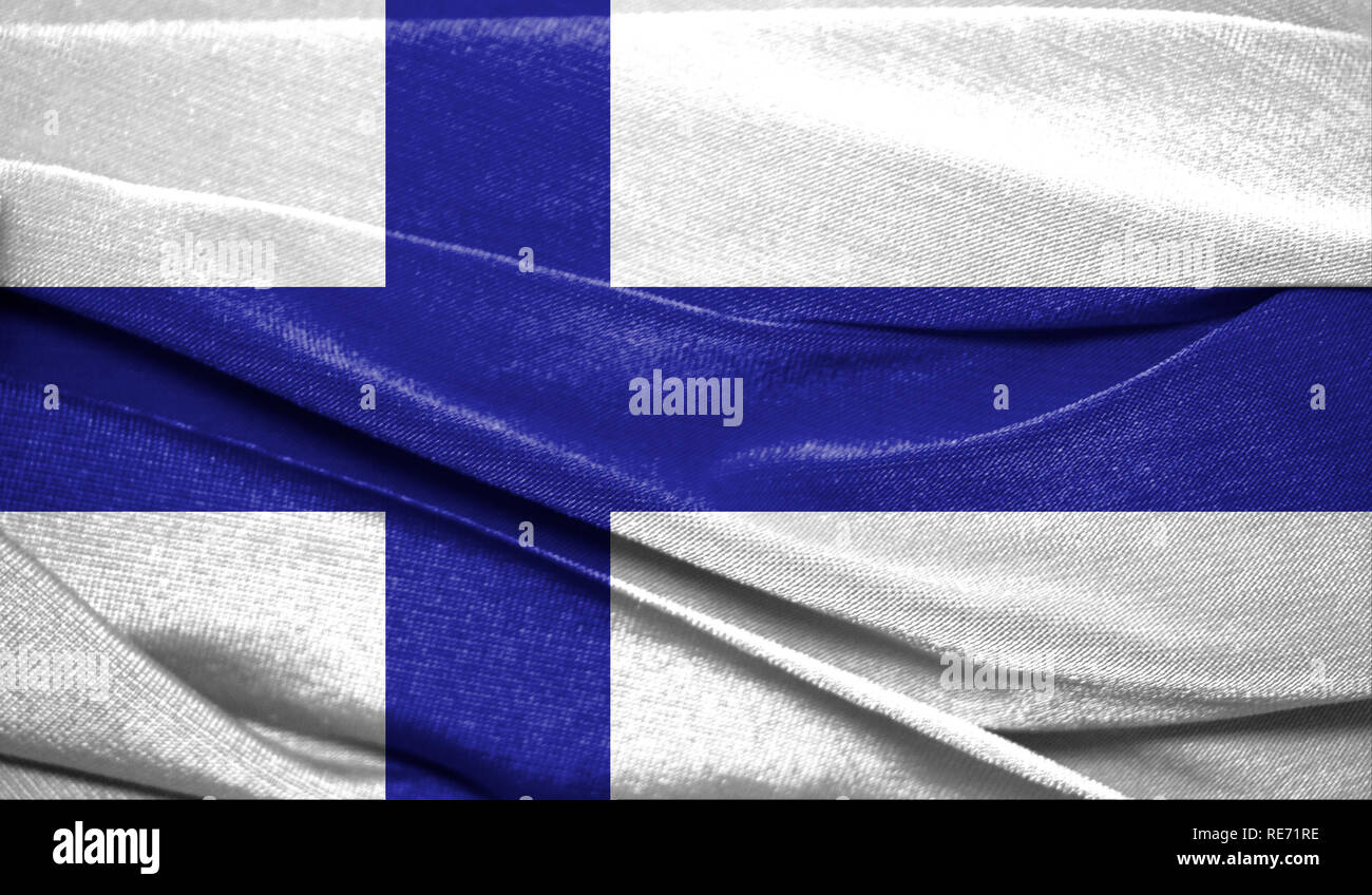 Realistic flag of Finland on the wavy surface of fabric. Perfect for ...