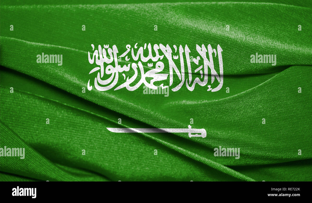 Realistic flag of Saudi Arabia on the wavy surface of fabric. Perfect ...