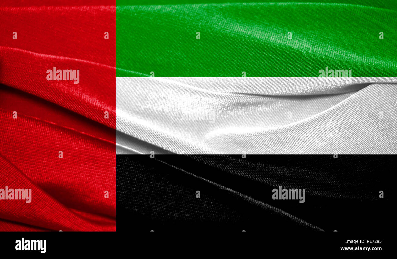 Realistic flag of United Arab Emirates on the wavy surface of fabric ...