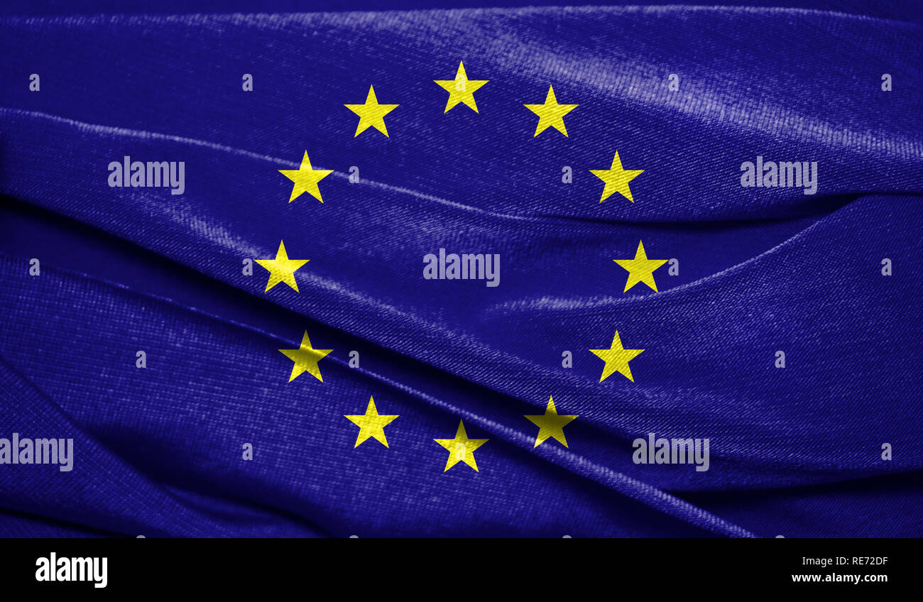Realistic flag of European Union on the wavy surface of fabric. Perfect ...