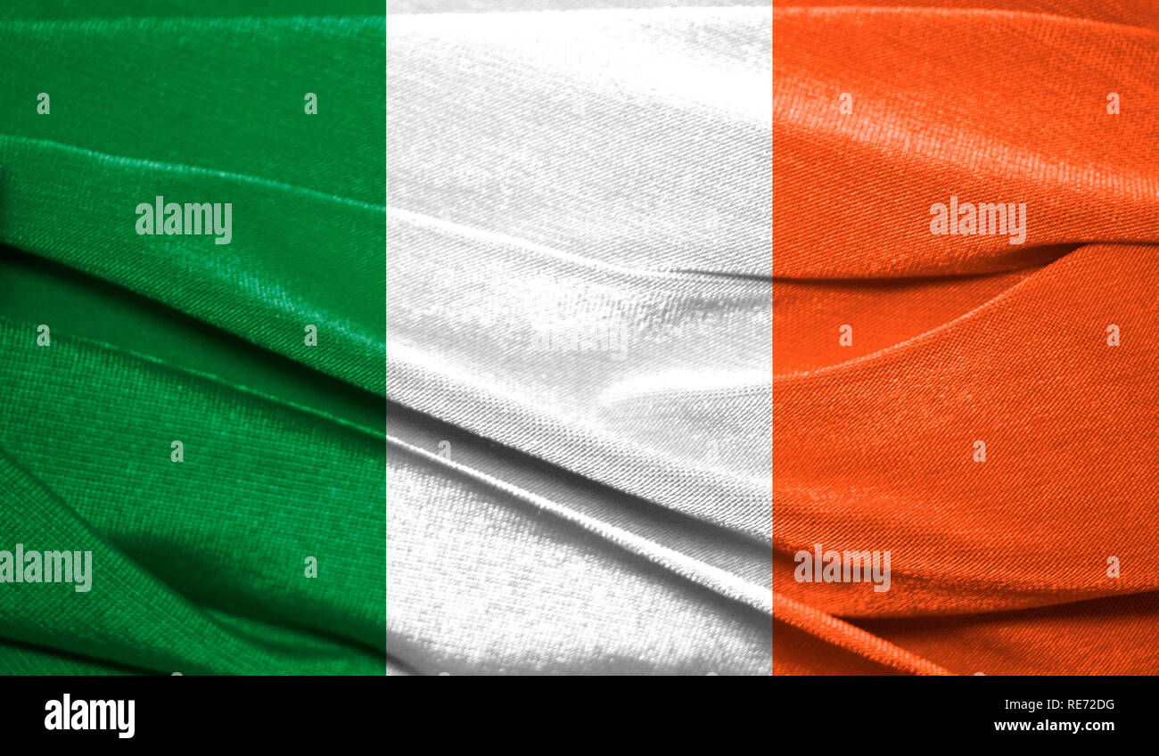 Realistic flag of Ireland on the wavy surface of fabric. Perfect for ...