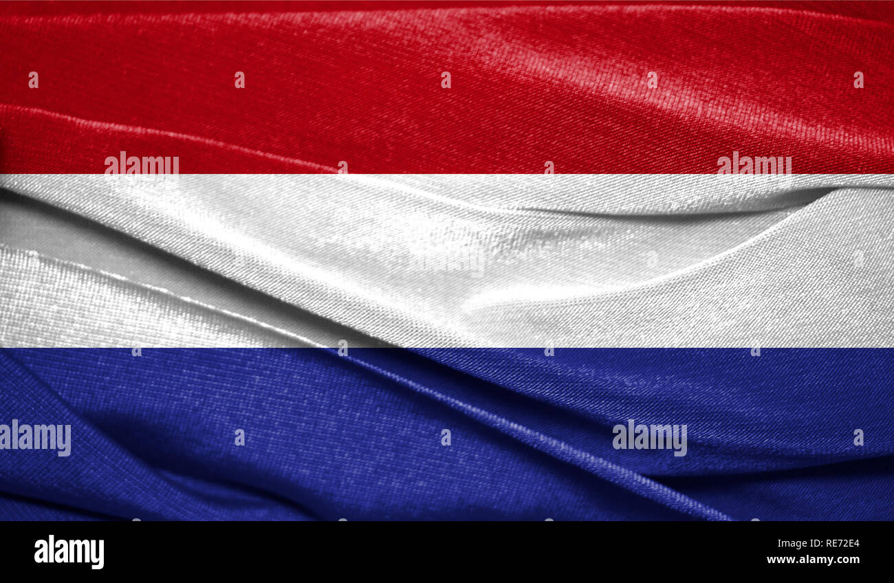 Realistic flag of Netherlands on the wavy surface of fabric. Perfect ...