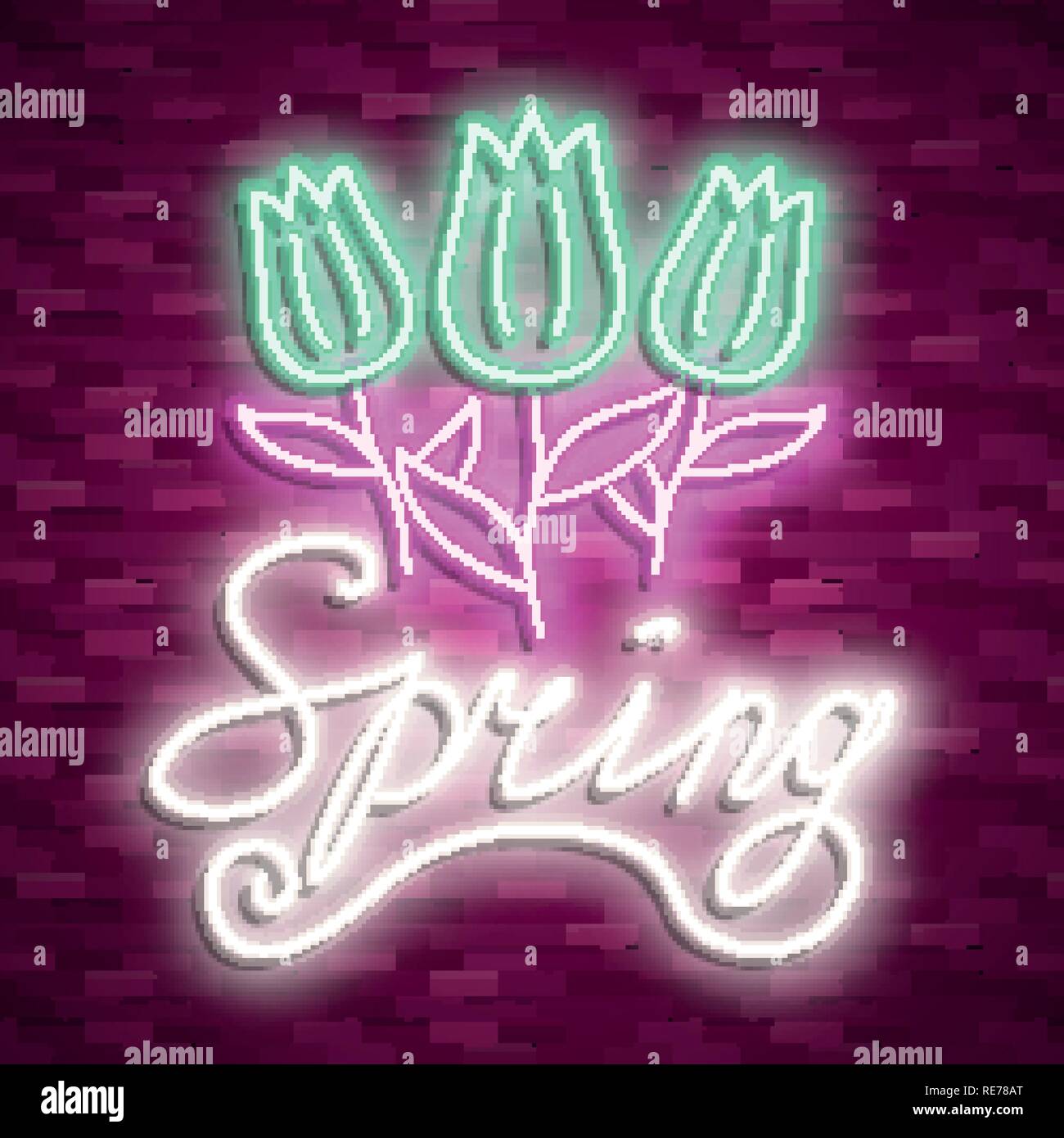 Neon banner spring. Stock vector. Poster for spring party Stock Vector ...