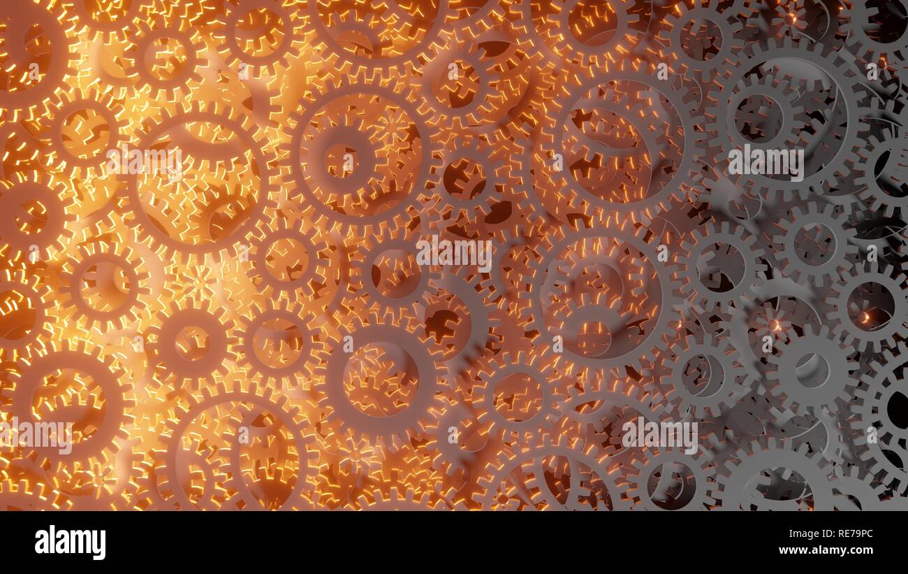Bright red flash inside a set of gears. 3d illustration Stock Photo - Alamy