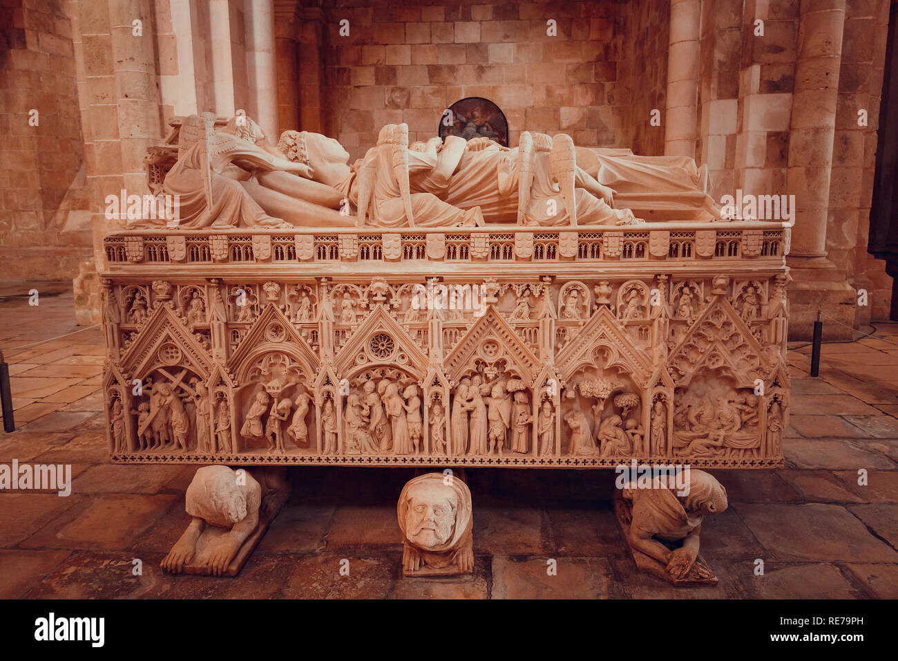 Alcobaca monastery, tomb of Ines de Castro Lady. Portugal Stock Photo ...