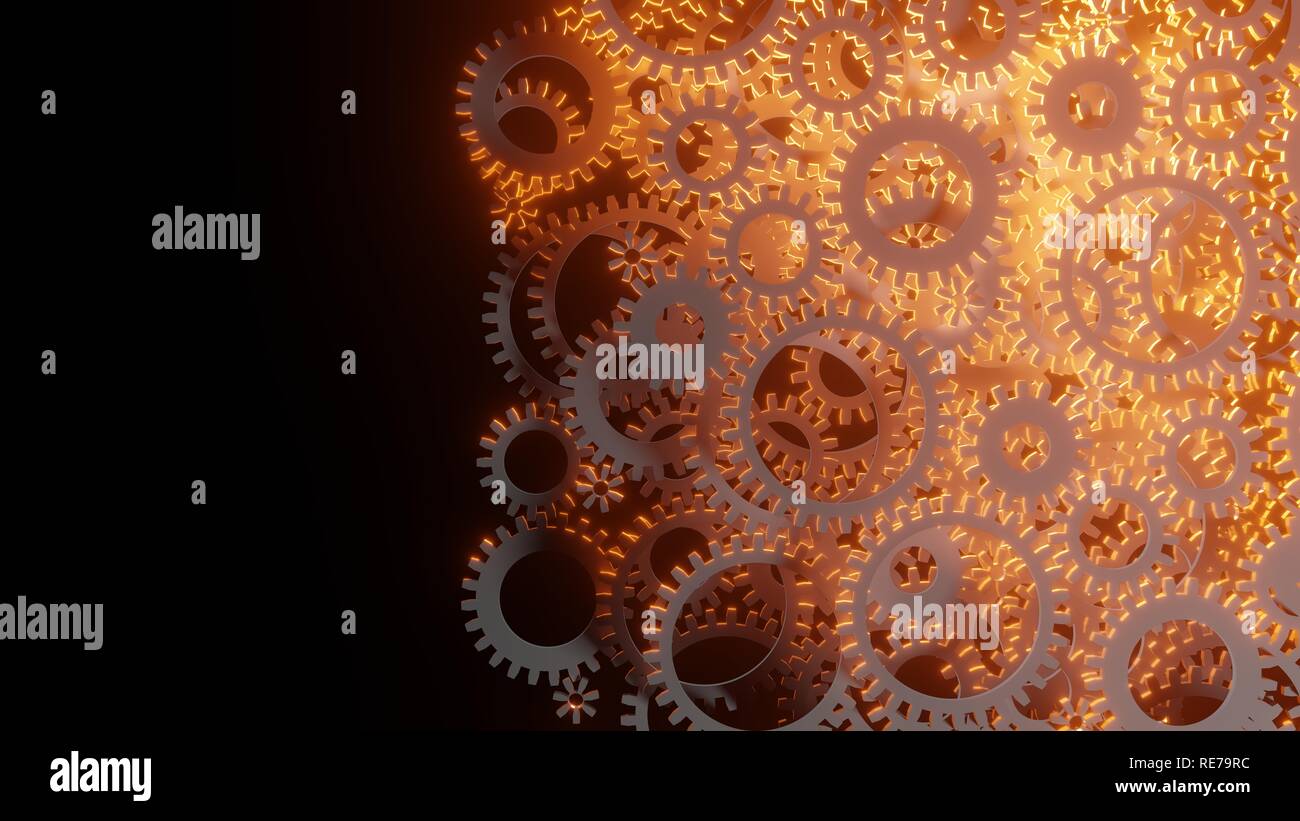 Bright red flash inside a set of gears. 3d illustration Stock Photo - Alamy