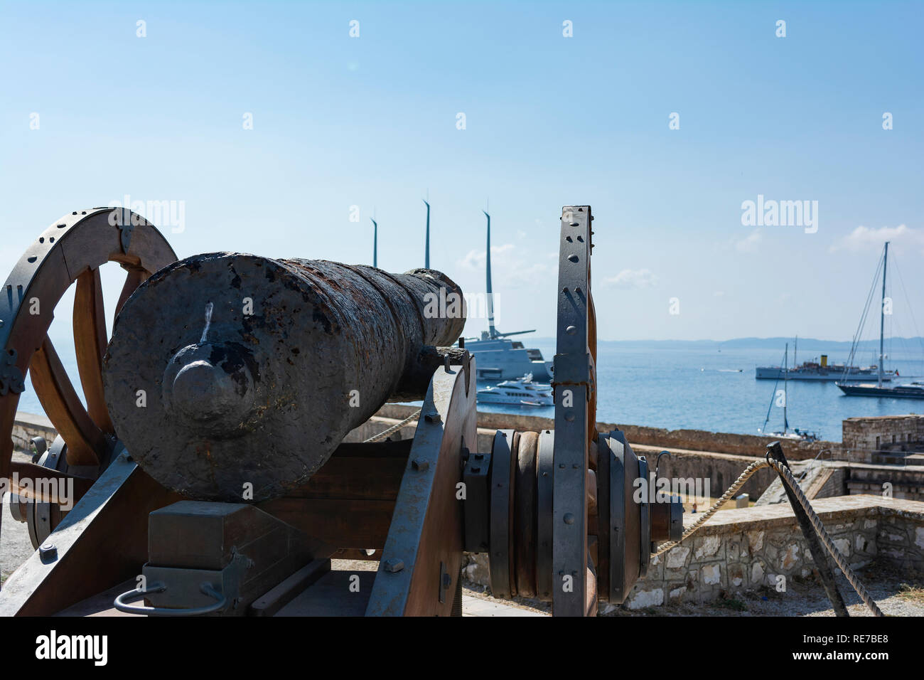 Medieval cannon in the old fortress of Corfu town at Greece Stock Photo ...