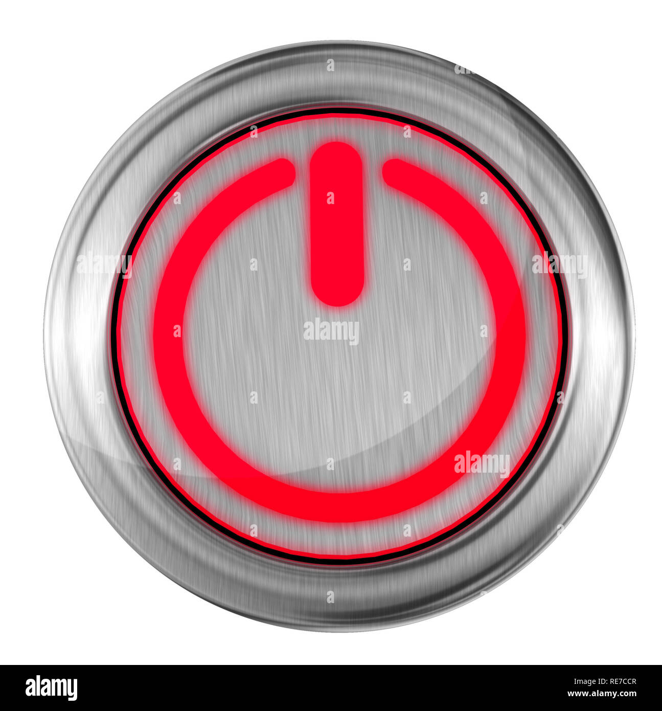 power button red close, top view start push press - 3d rendering Stock ...