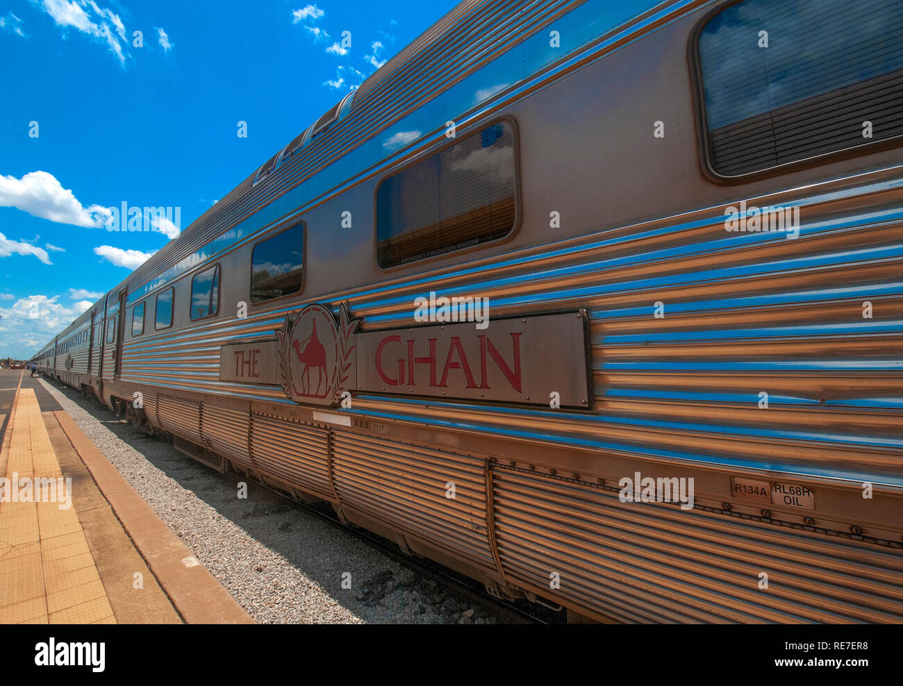 Carriages of The Ghan railway train at Katherine Station, in the ...
