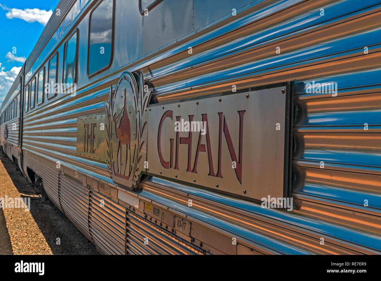 Carriages of The Ghan railway train at Katherine Station, in the ...