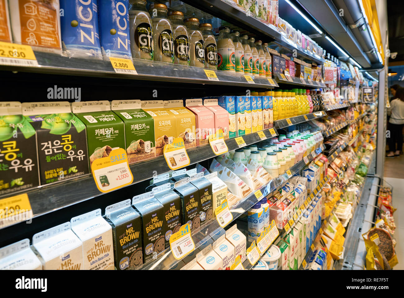 SEOUL, SOUTH KOREA - CIRCA MAY, 2017: goods on display at a convenience ...