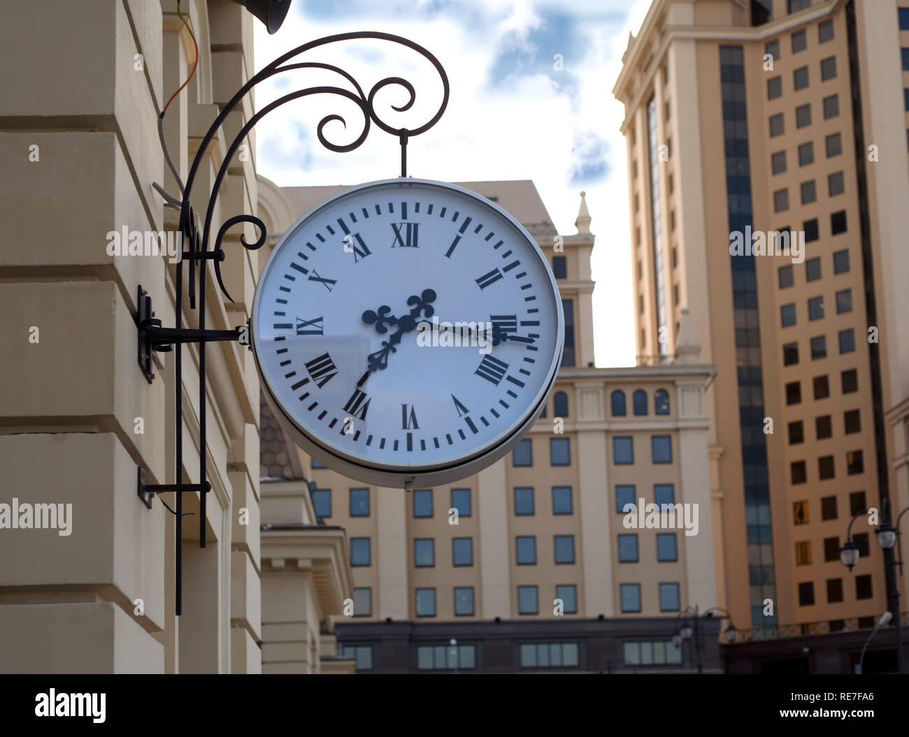 City landscape with clocks on front and clouds at far on sky Stock ...