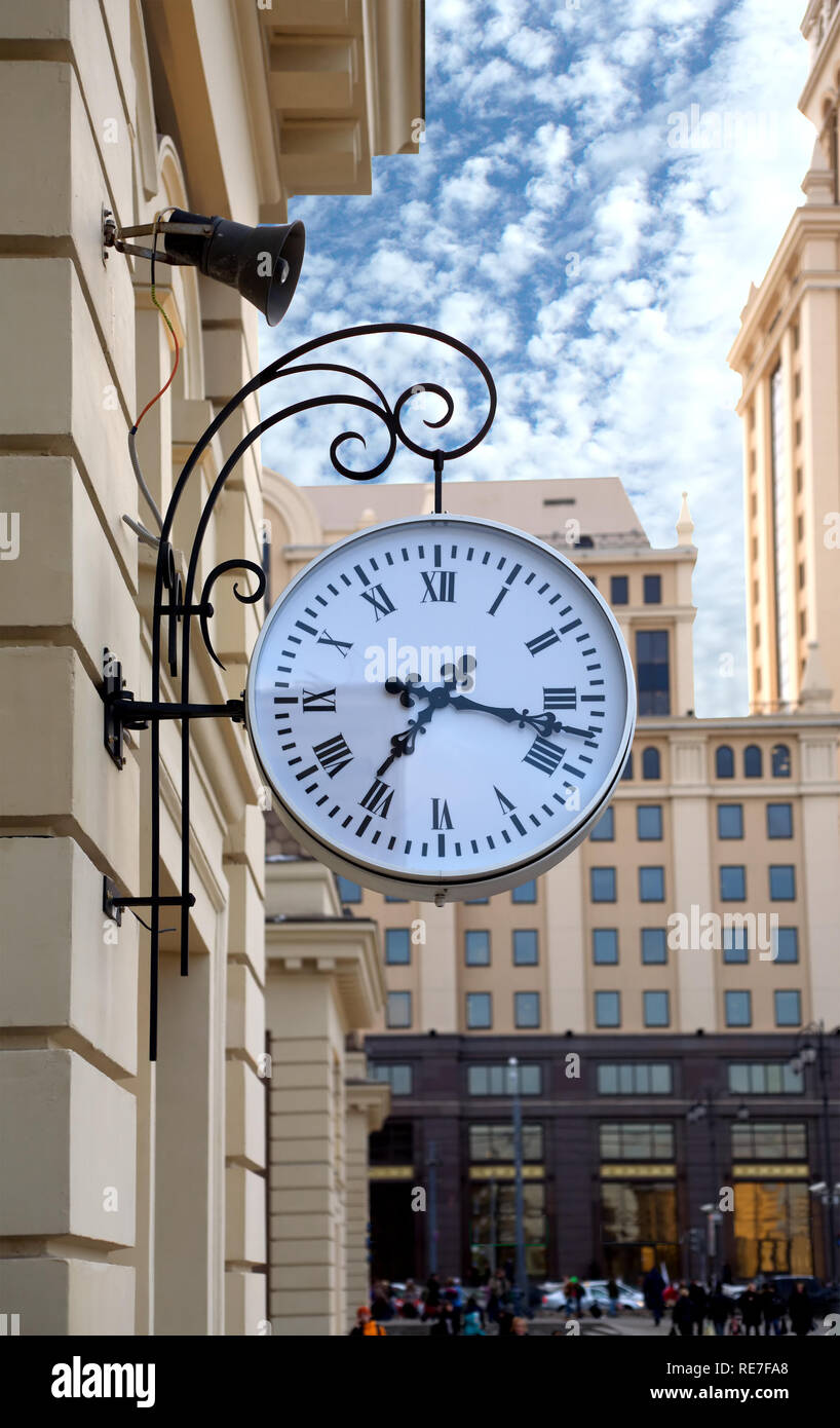 City landscape with clocks on front and clouds at far on sky Stock ...