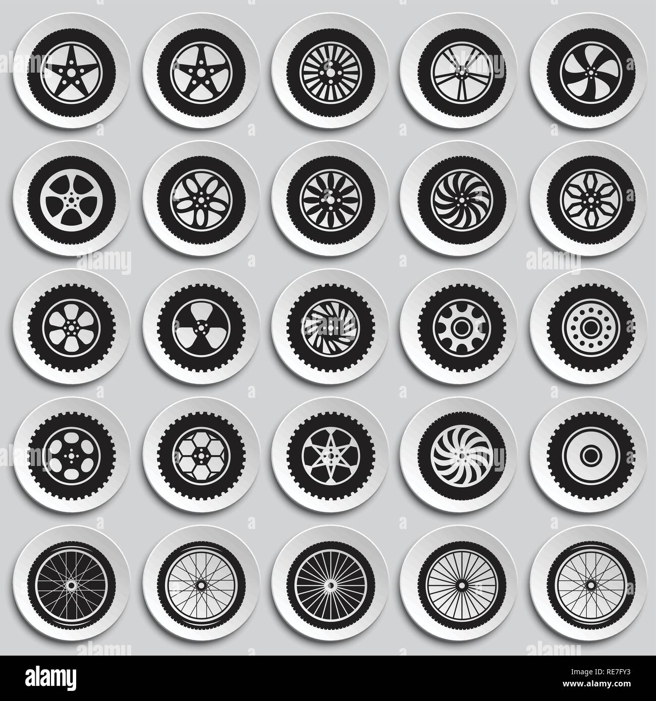 Wheel icons set on paltes background for graphic and web design, Modern ...