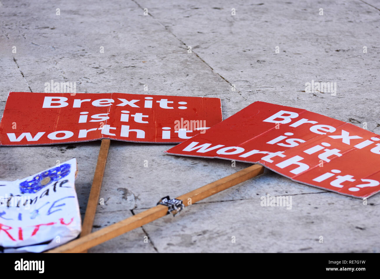 Brexit it is worth it protest signs outside Westminster London. January ...