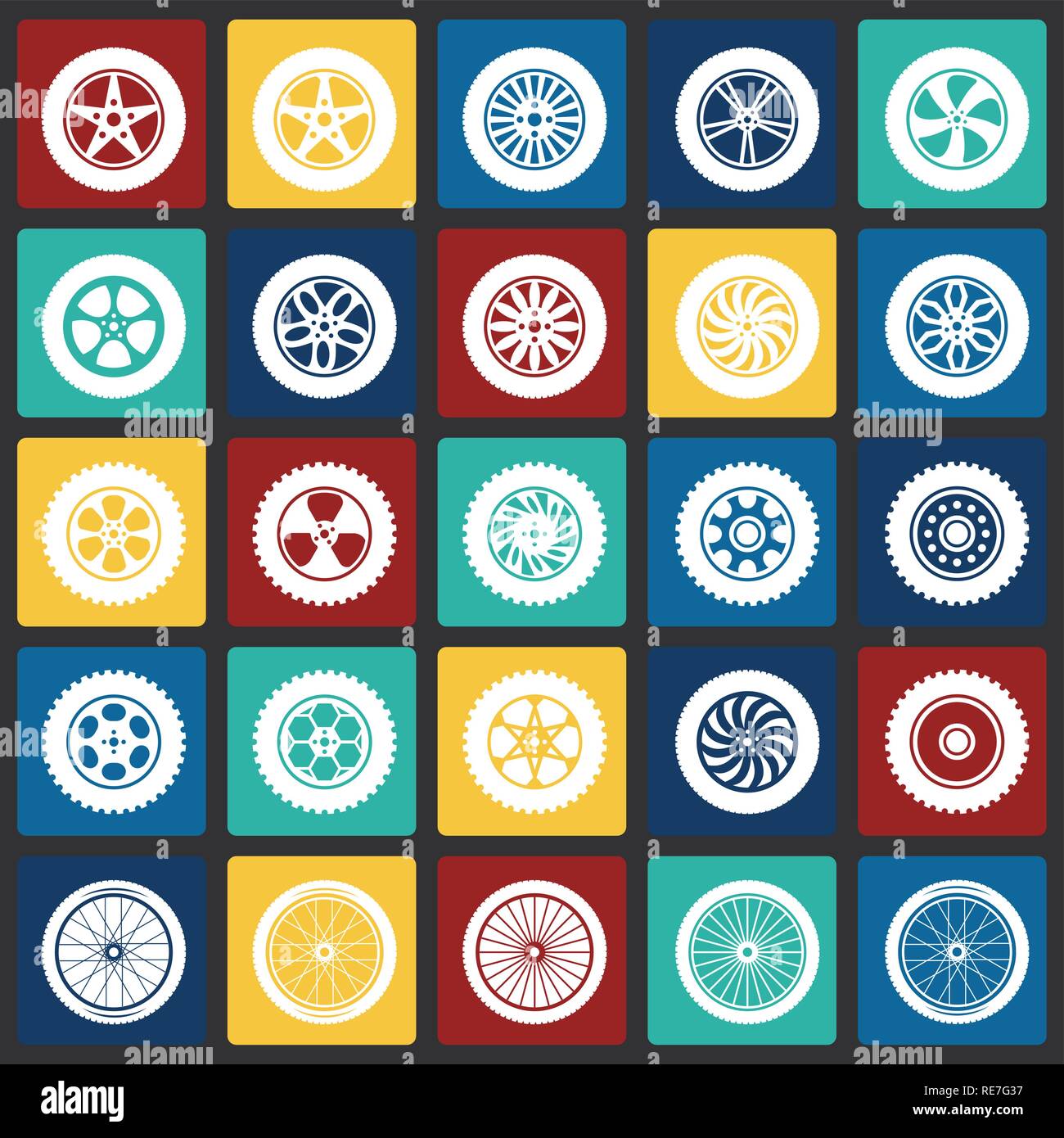 Wheel icons set on color squares background for graphic and web design ...