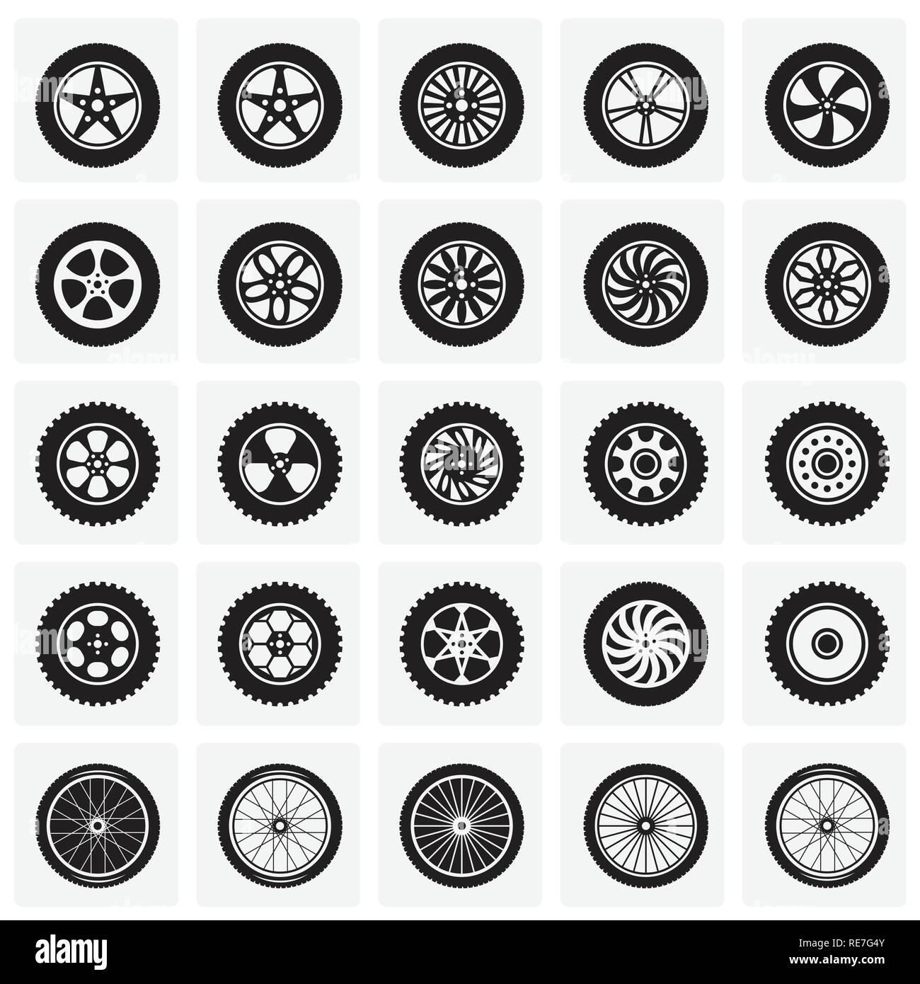Wheel icons set on squares background for graphic and web design ...