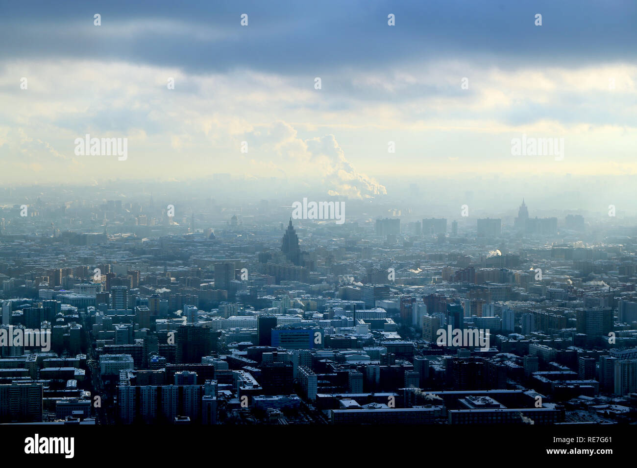 Beautiful winter photo of Moscow panorama with landmarks from above at ...