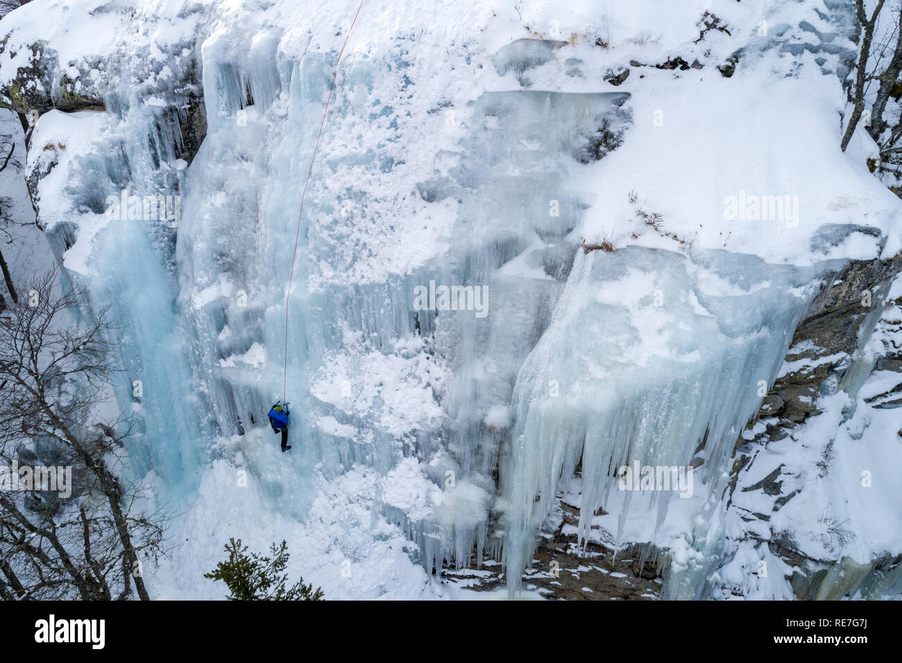 Ice climbing the North Greece, man climbing frozen waterfall Stock ...