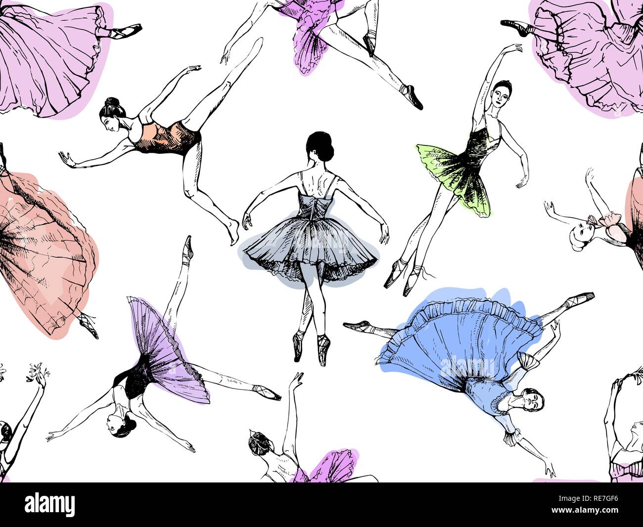 Seamless pattern of hand drawn sketch style abstract ballet dancers ...