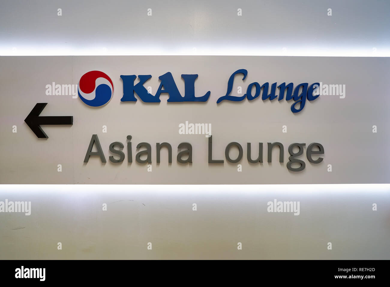 SEOUL, SOUTH KOREA - CIRCA MAY, 2017: close up shot of a KAL Lounge ...