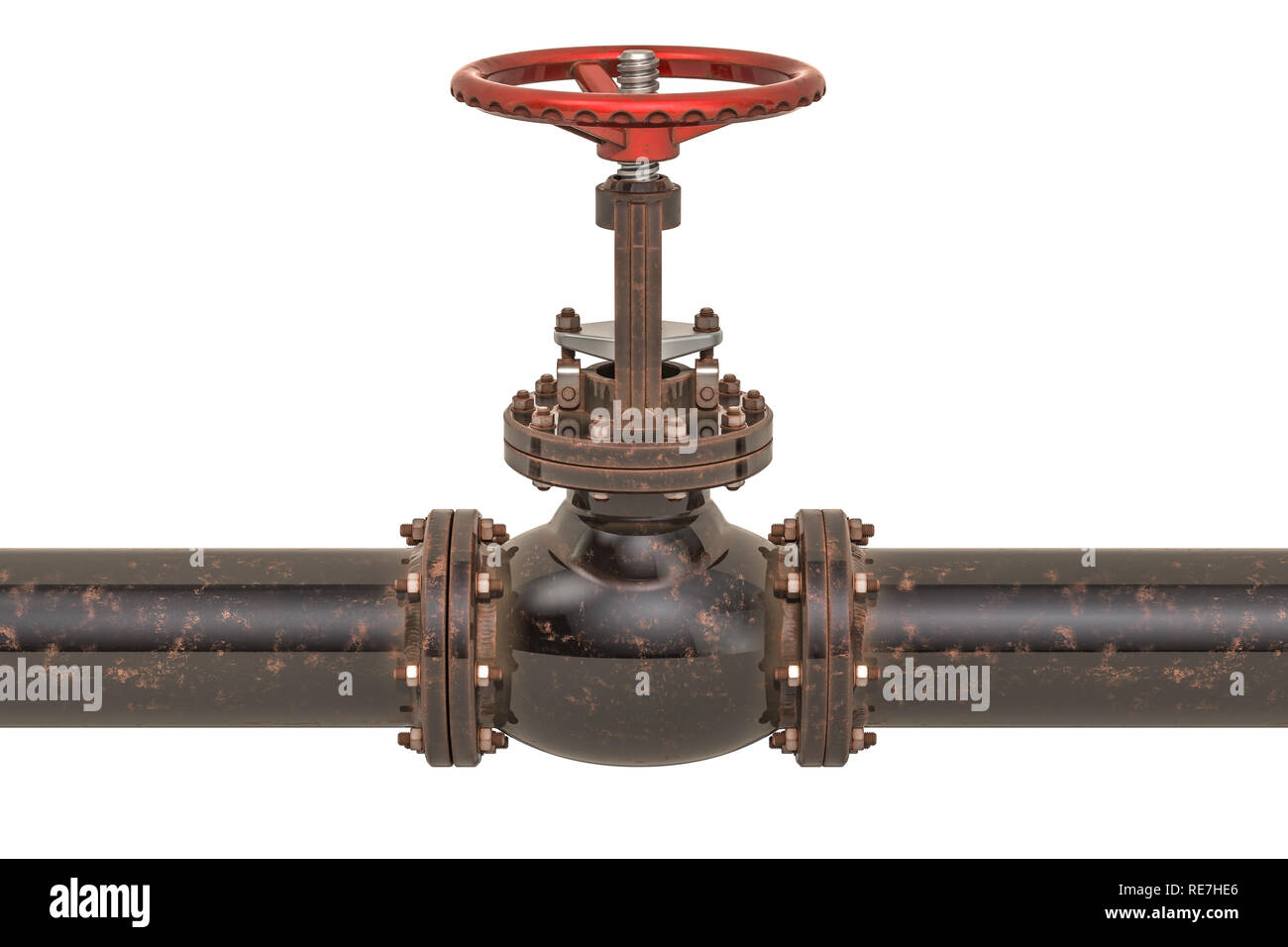 Rusty pipeline with valve. 3D rendering isolated on white background ...