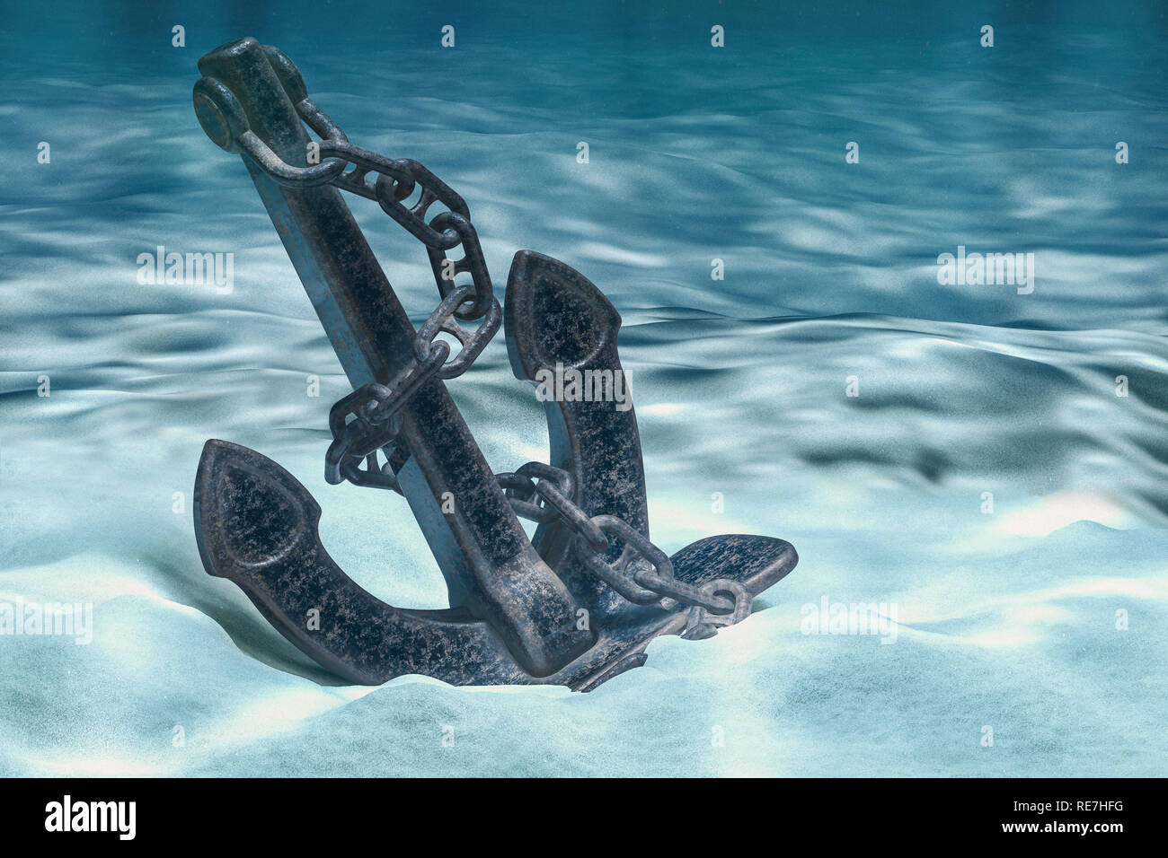 Anchor on ocean bottom underwater. 3D rendering Stock Photo - Alamy