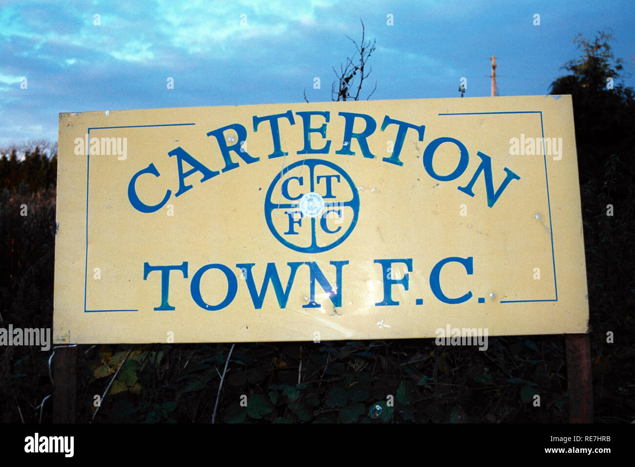 The entrance sign at Carterton Town FC Football Ground, Kilkenny Lane ...