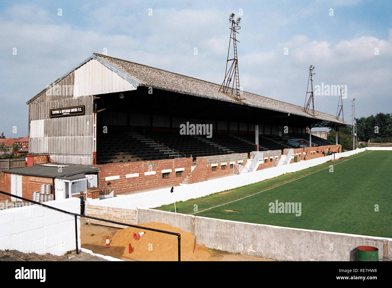 The main stand at Tooting and Mitcham United FC Football Ground, Sandy ...