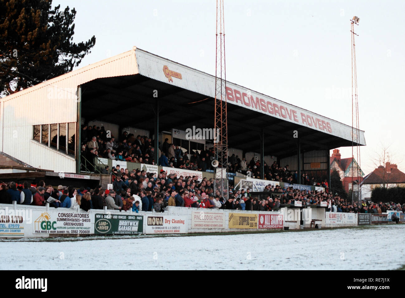 The main stand at Bromsgrove Rovers FC Football Ground, Victoria Ground ...