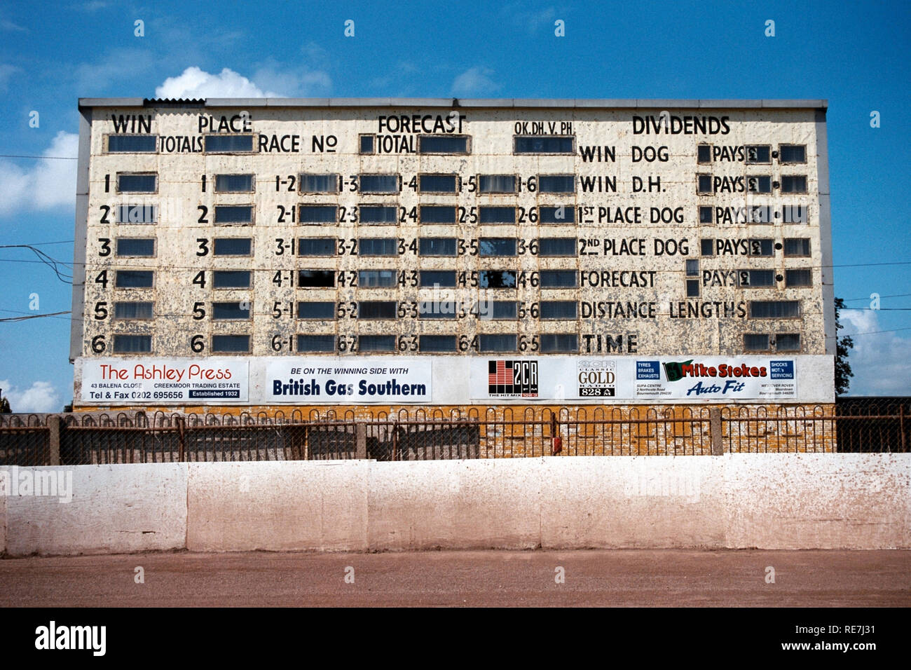 Greyhound racing scoreboard at Poole Town FC Football Ground, Poole ...