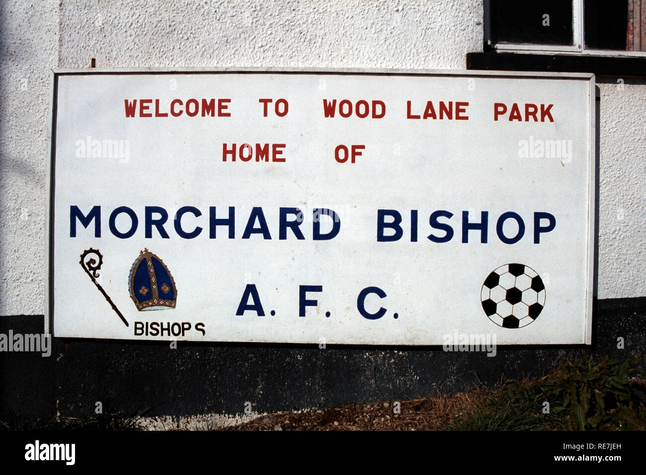 Entrance sign at Morchard Bishop FC Football Ground, Wood Lane Park ...