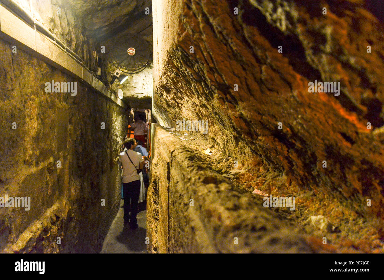 Underground below the old city of Jerusalem, following the Western Wall ...