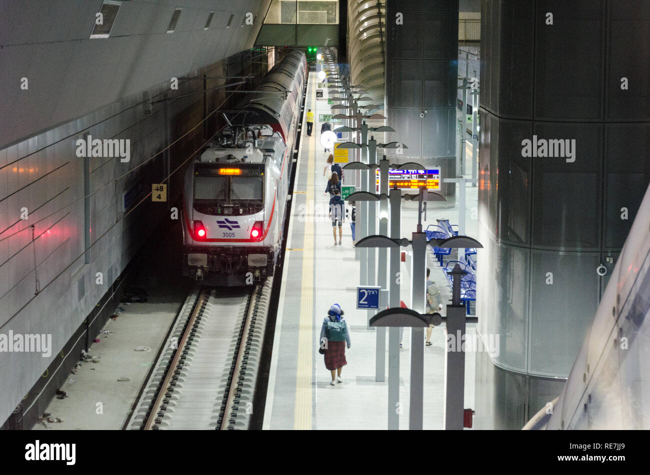 Platform of the Jerusalem–Yitzhak Navon railway station, shortly after ...