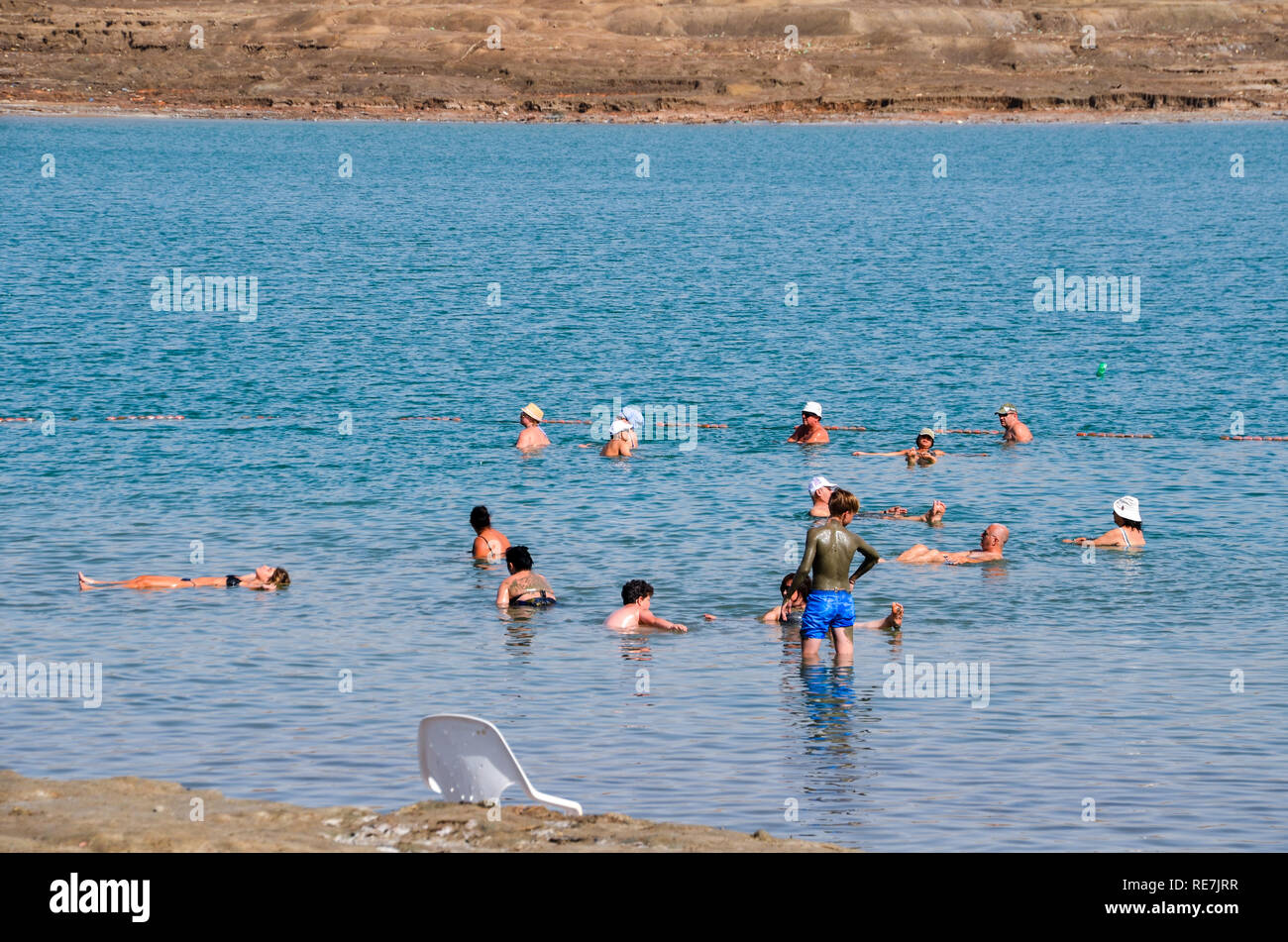 The Dead Sea (West Bank), hypersaline and lowest lake in the world, at ...